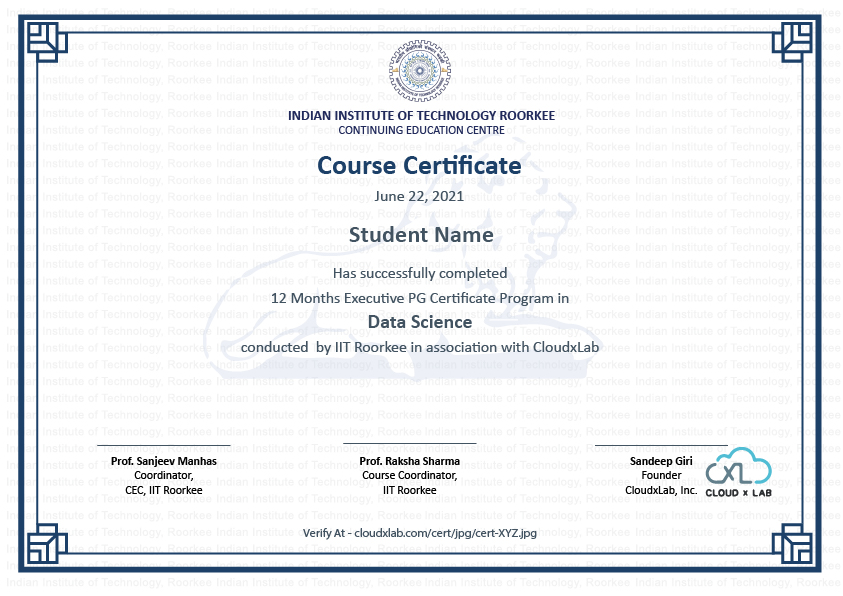 Executive PG Certificate Program In Data Science By IIT Roorkee xLab